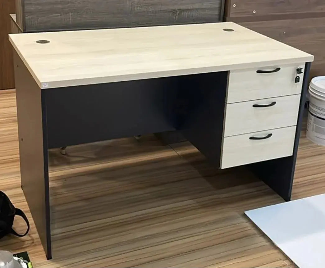 STUDY TABLE WITH 3 FIXED PEDESTAL MELAMINE COLOUR : OLIVE – Td Furniture